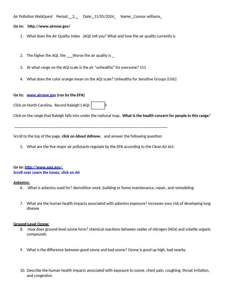 Air Pollution WebQuest | PDF | Air Pollution | Ozone