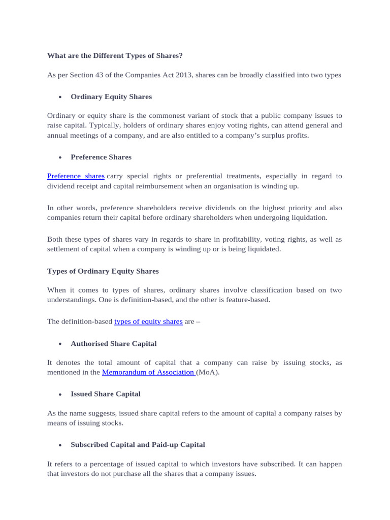 Types of Company Shares Explained | PDF | Preferred Stock | Stocks