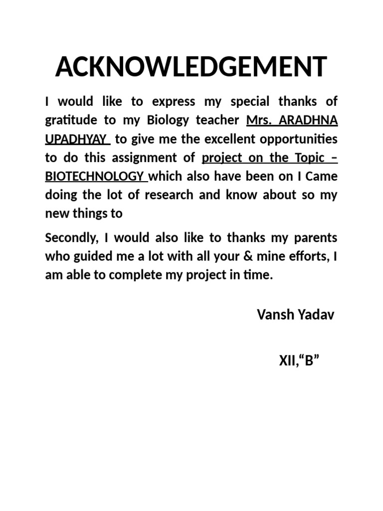 Acknowledgement | PDF | Career & Growth | Science & Mathematics