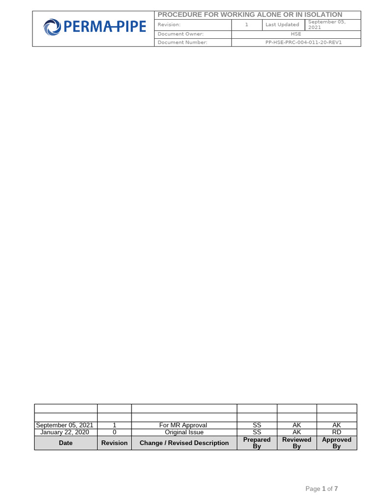 PP Hse PRC 004 011 20 Rev1 D0 | PDF | Risk | Occupational Safety And Health