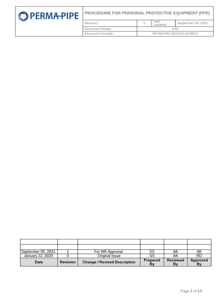 PP Hse PRC 004 010 20 Rev1 D0 | PDF | Personal Protective Equipment | Glove