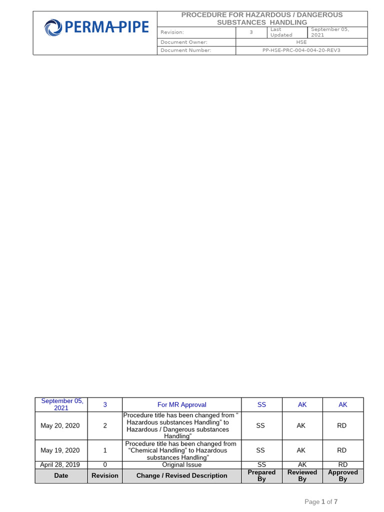 PP Hse PRC 004 004 20 Rev3 D0 | PDF | Dangerous Goods | Safety