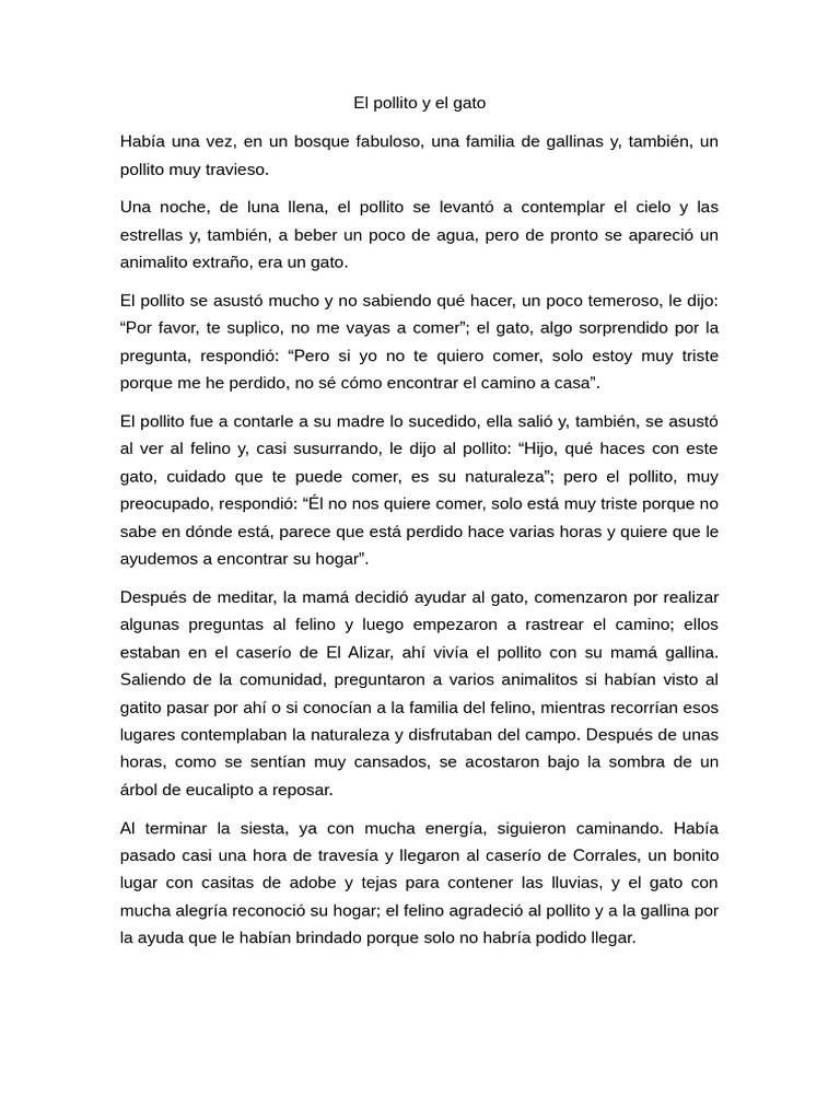 El pollito y el gato: amistad y ayuda | PDF | Pollo