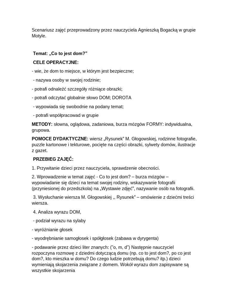 Scenariusz Zajęć Litera D | PDF