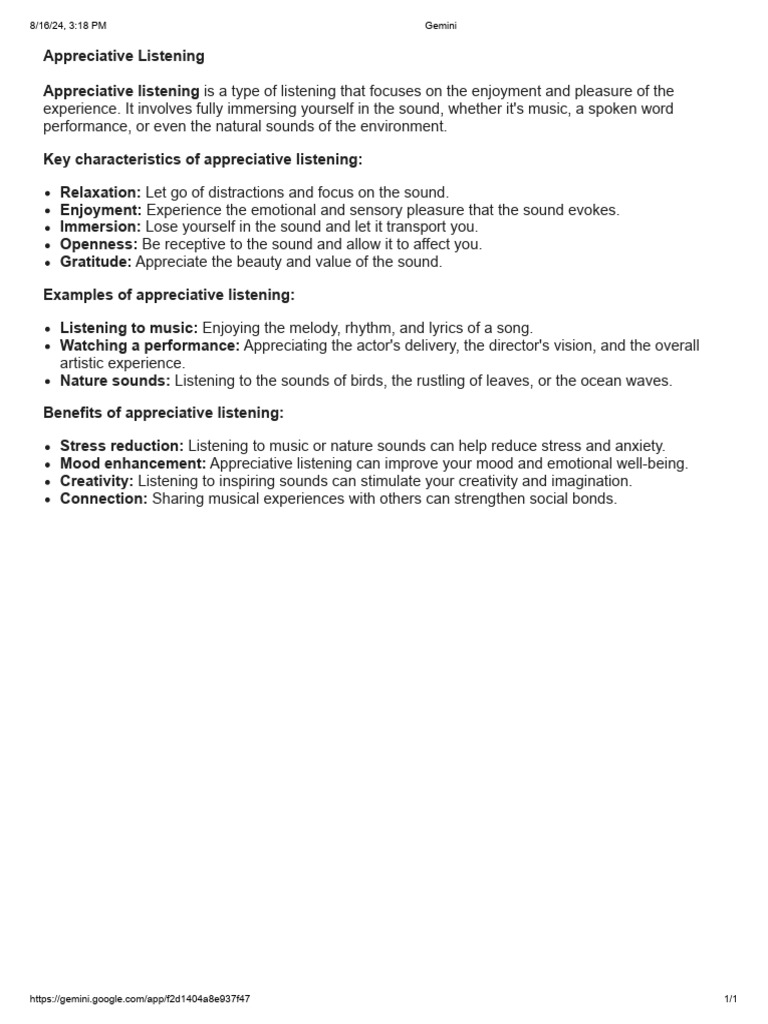 Benefits of Appreciative Listening | PDF | Self-Improvement