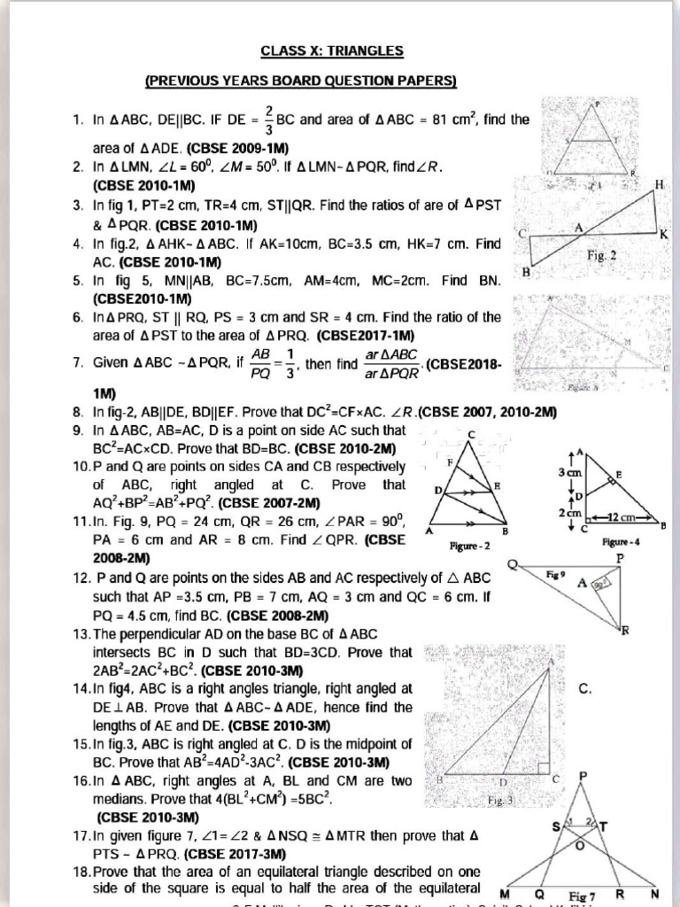 Class 10 - Triangles (Previous Questions) | PDF | Elementary ...