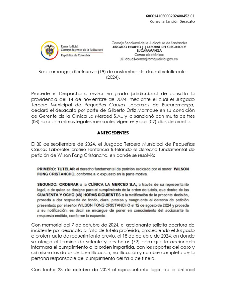 Revocación de Sanción por Desacato | PDF | Sentencia (ley) | Derecho ...