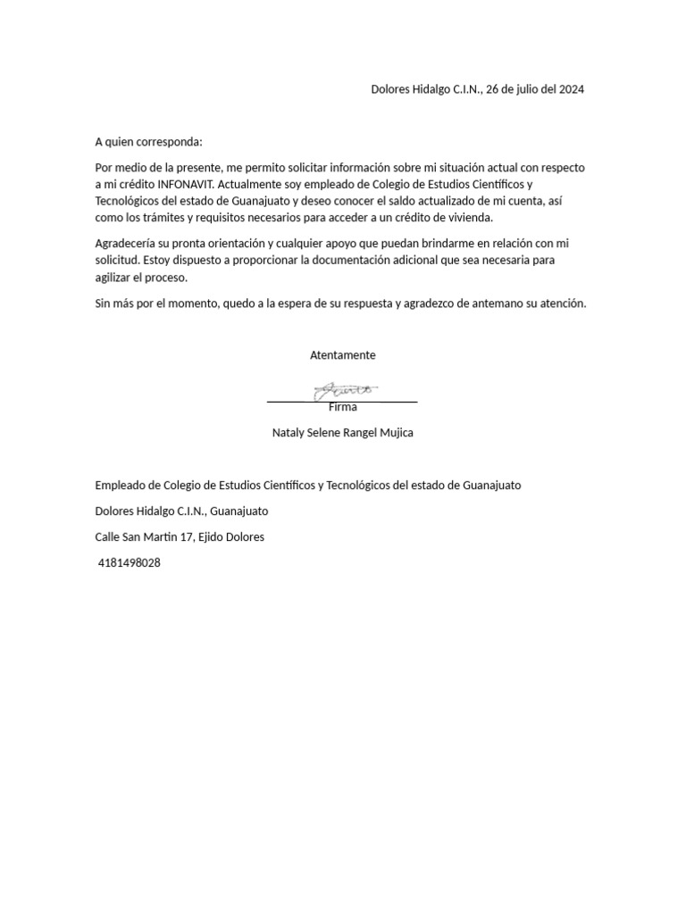 Carta - Credito Infonavit | PDF