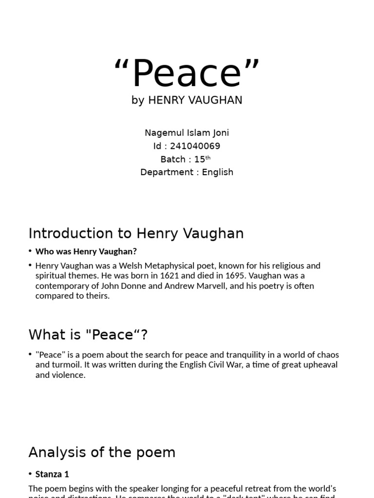 PEACE by Henry Vaughan | PDF | Religion & Spirituality | Poetry