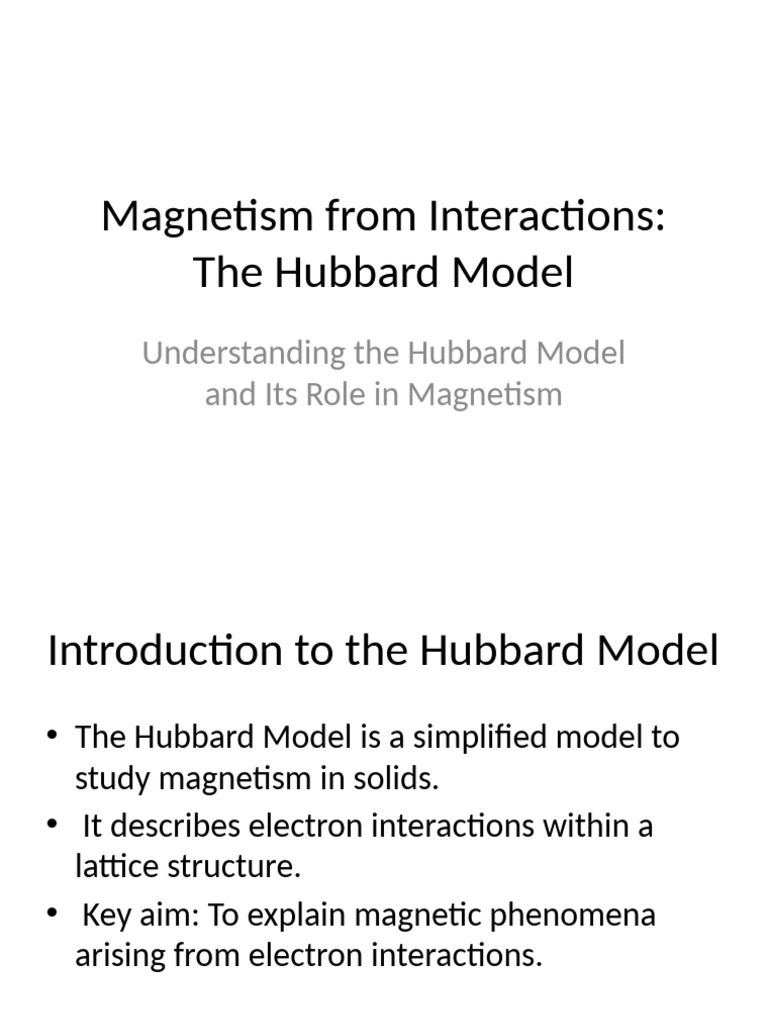 Hubbard Model Presentation | PDF | Magnetism | Electron