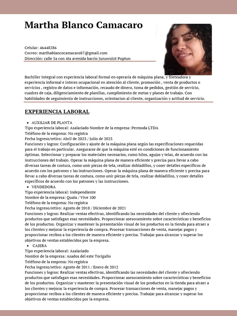 CV Martha | PDF | Business | Cliente
