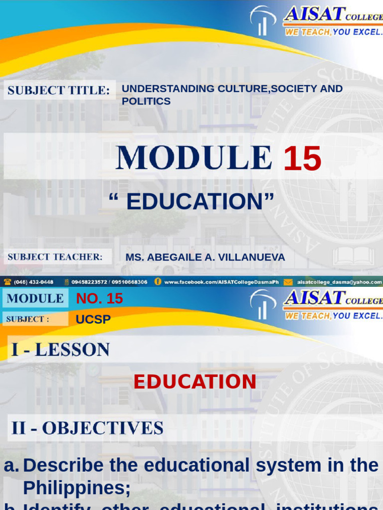 Aav Module 15 PPT Ucsp11 | PDF | Vocational Education | Schools