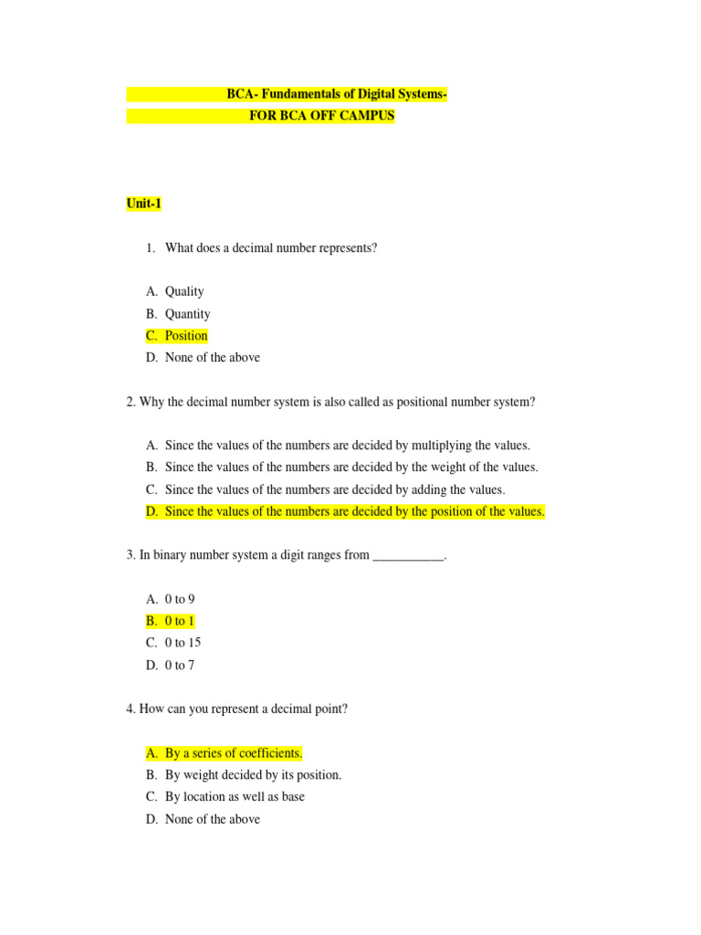 BCA - Fundamentals of Digital Systems | PDF | Subtraction | Binary ...