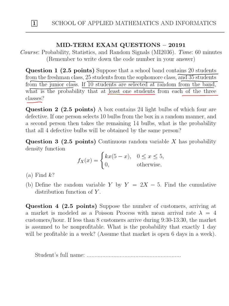5 Mid-Term | PDF | Probability Distribution | Probability Density Function