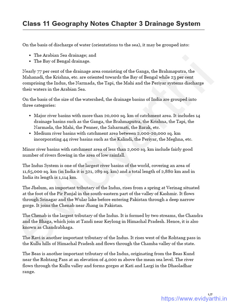 Notes Chapter 3 Drainage System | PDF | Drainage Basin | River