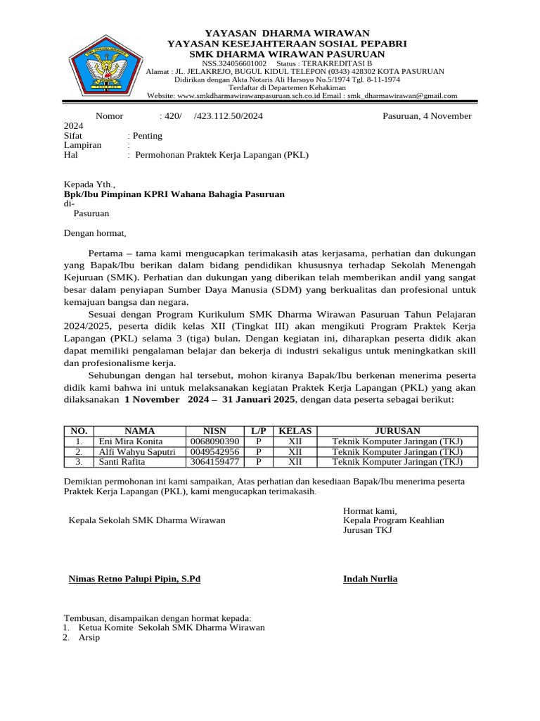 Surat PKL | PDF