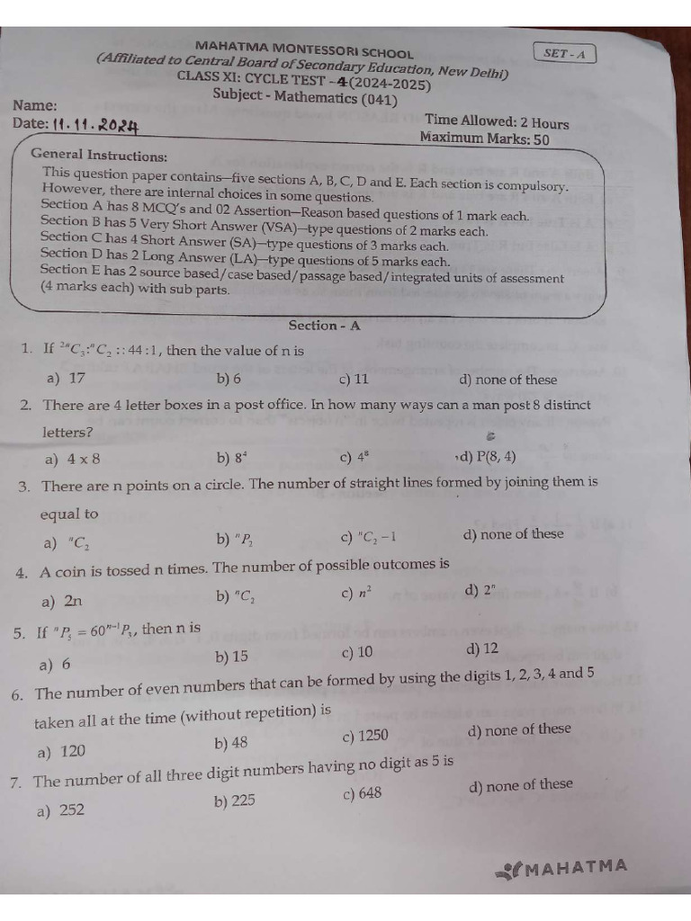 Math Ct-4 QP Set-A, B | PDF