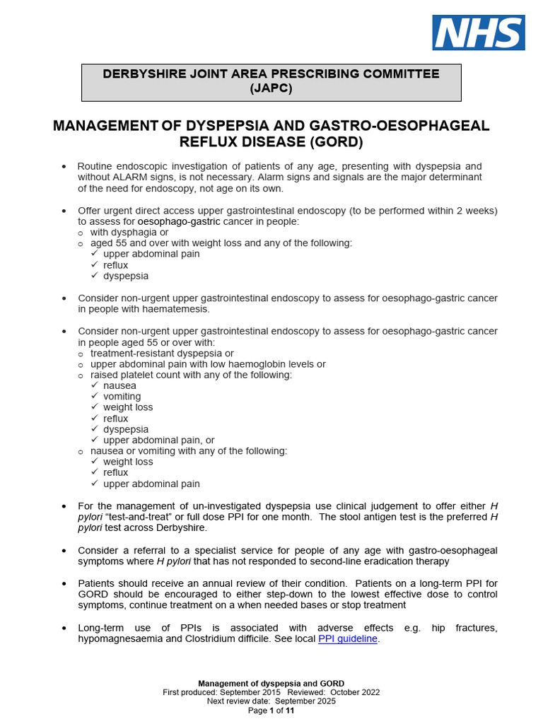 Dyspepsia & GORD | PDF | Indigestion | Gastroesophageal Reflux Disease