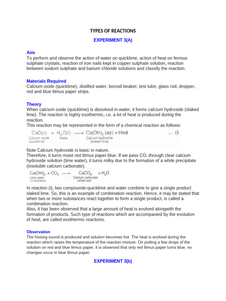 Class-10 PRAC-1 Types of Reactions | PDF | Salt (Chemistry) | Precipitation (Chemistry)