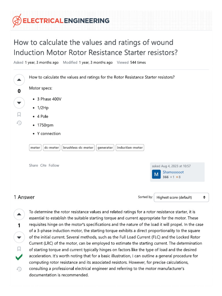 Starter Rotor Resistor Calculation | PDF