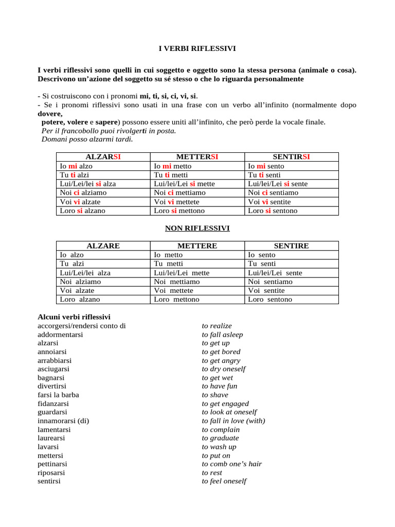 Grammatica - I Verbi Riflessivi e Reciproci | PDF