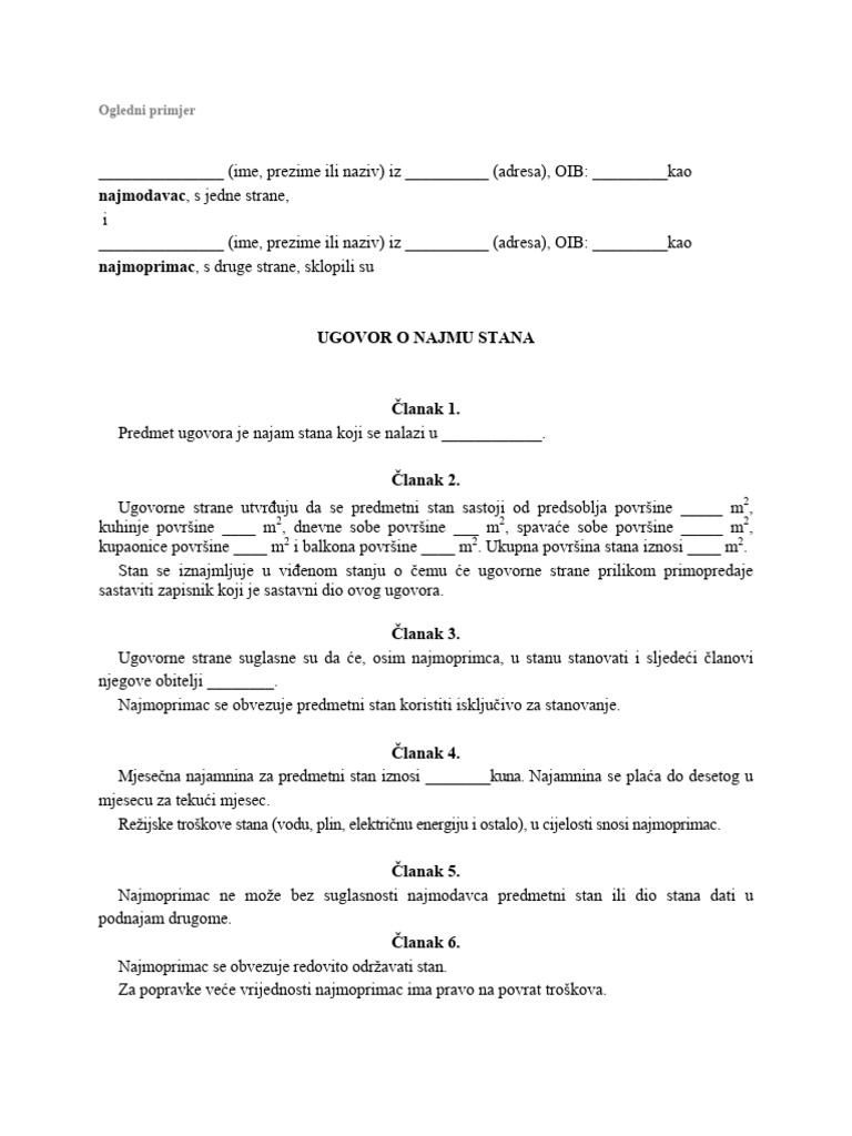Ugovor o Najmu | PDF
