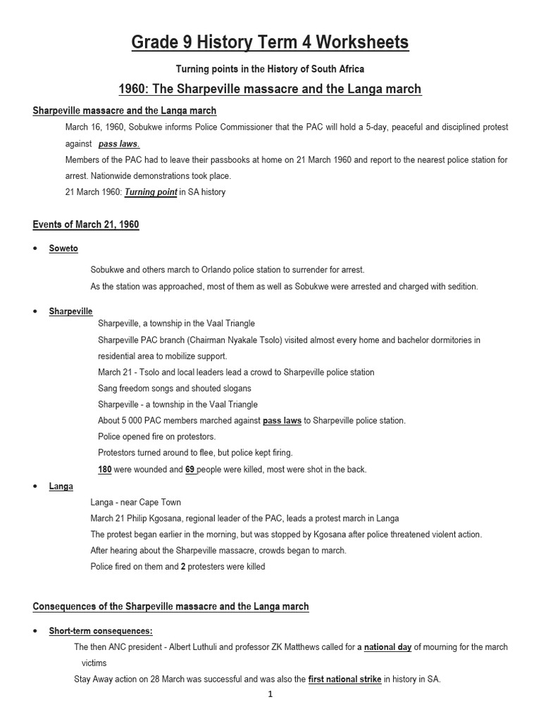 South Africa's 1960 Sharpeville & Langa Events | PDF | Apartheid ...