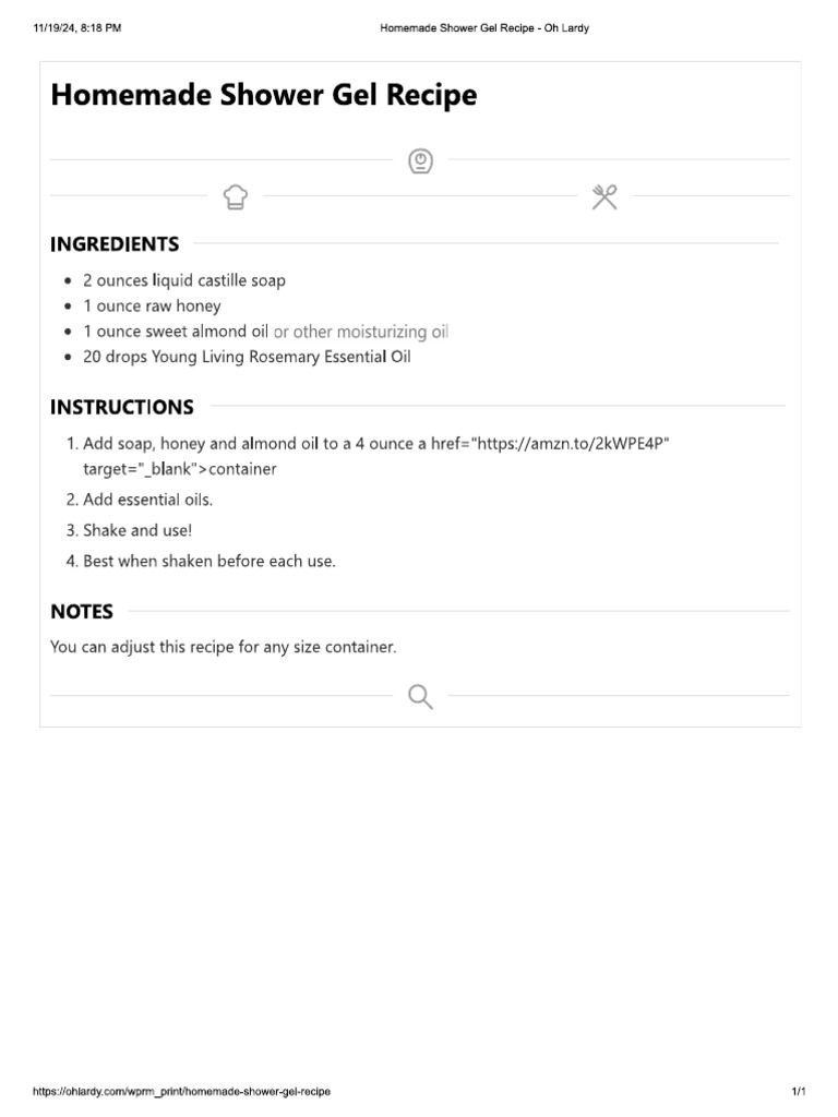 Homemade Shower Gel Recipe | PDF