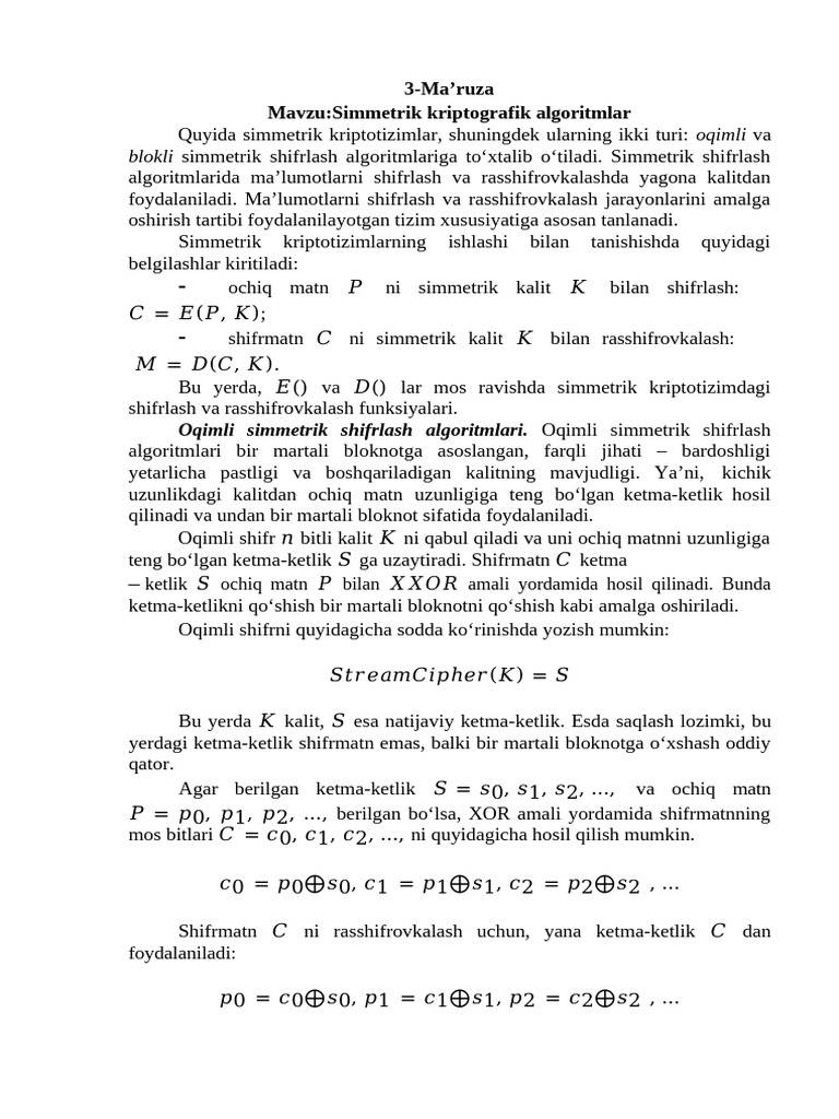 3-Maruza - Simmetrik Kriptografik Algoritmlar | PDF