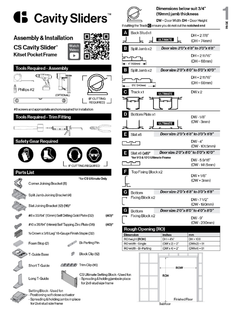 CavitySlider Kitset Installation Instructions 2024 0530 | PDF