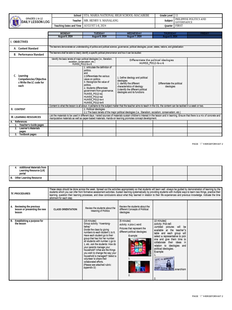 DLL PPG Q1-W2 | PDF | Learning | Teachers