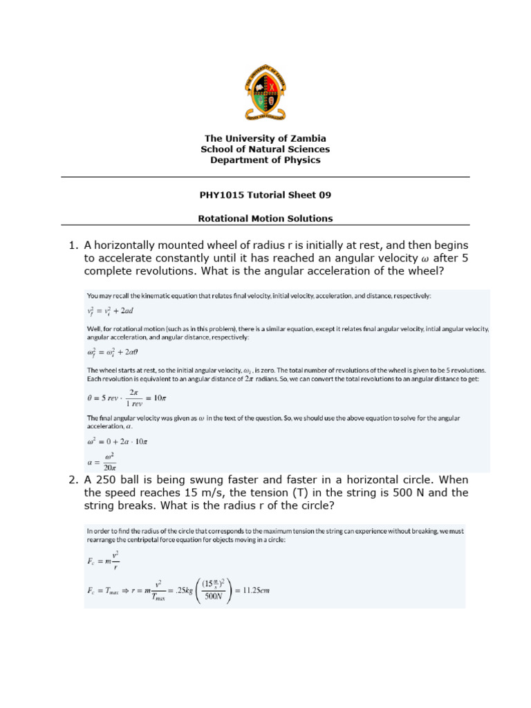 Tutorial 9 - Rotational Motion Solutions | PDF | Travel