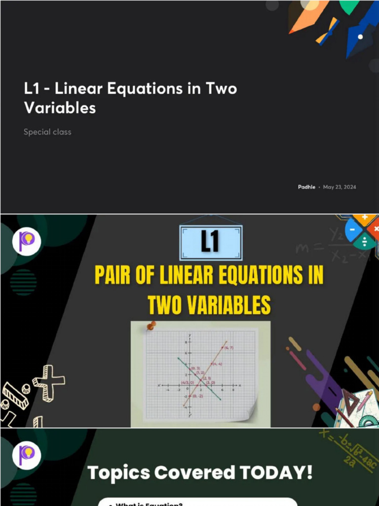 L1 Linear Equations in Two Variables No Anno | PDF
