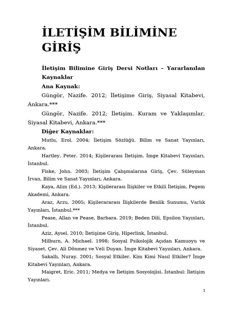 İletişim Bilimi 1. Hafta | PDF