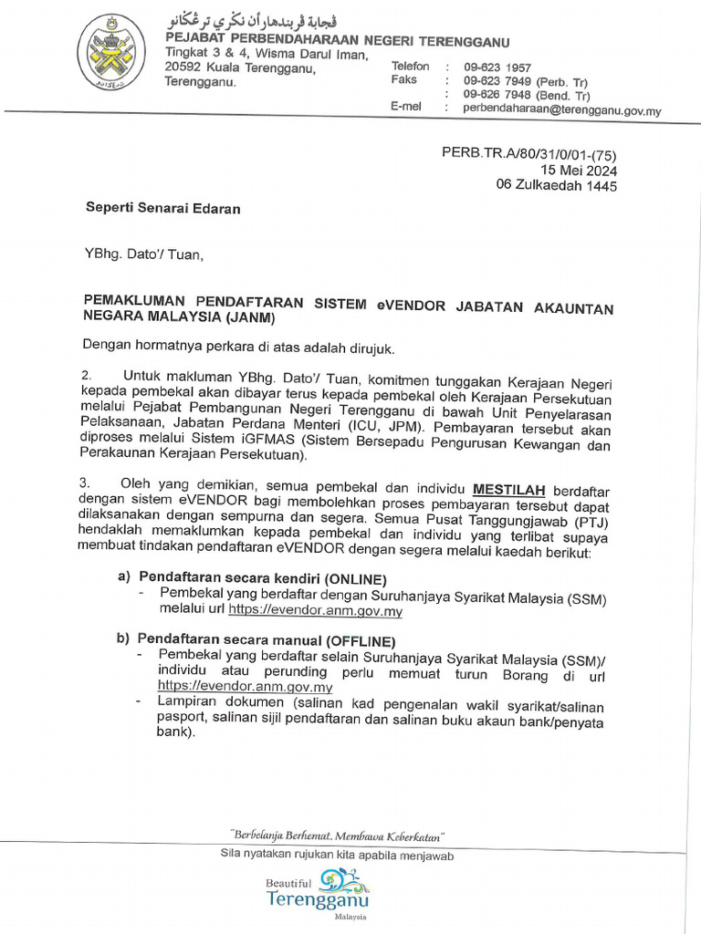 SURAT PENDAFTARAN eVENDOR | PDF