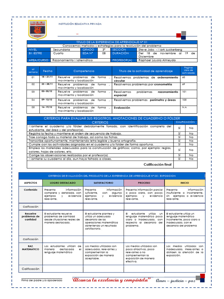 Temario Eda 08 3ero Sec Raz - Mate Iep Sis 2024 A B | PDF | Aprendizaje | Cognición