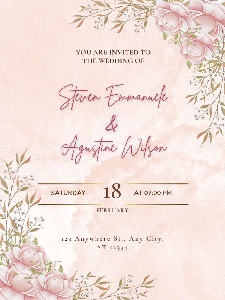 Pink Cream Floral Wedding Invitation PDF | PDF