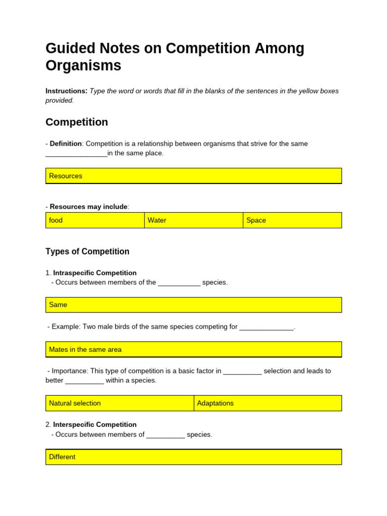 Competition Among Organisms Guide | PDF | Predation | Ecological Niche