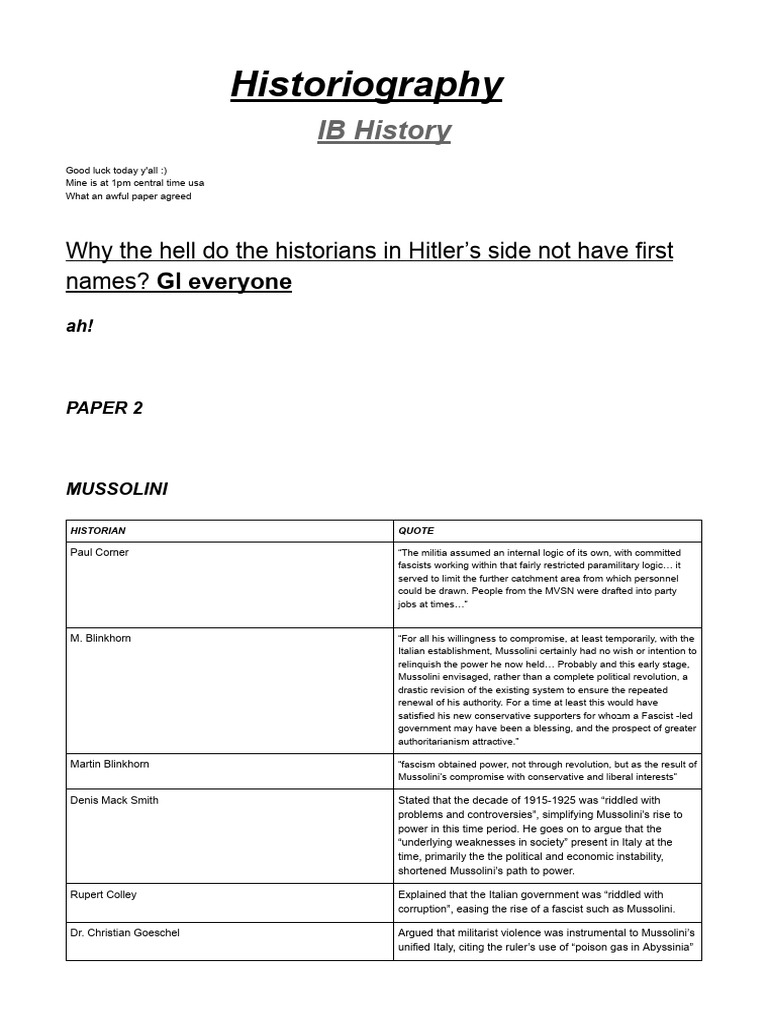 IB History Historiography | PDF | Fascism | Benito Mussolini