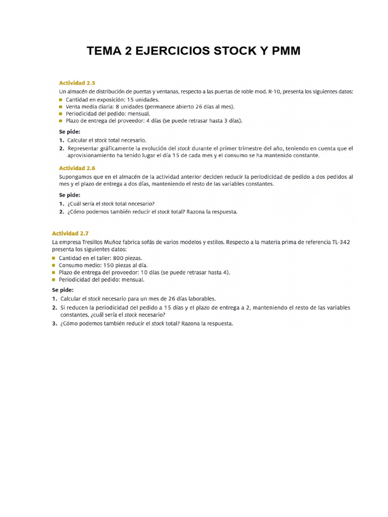 T2 Ejercicios Stock y PMM | PDF