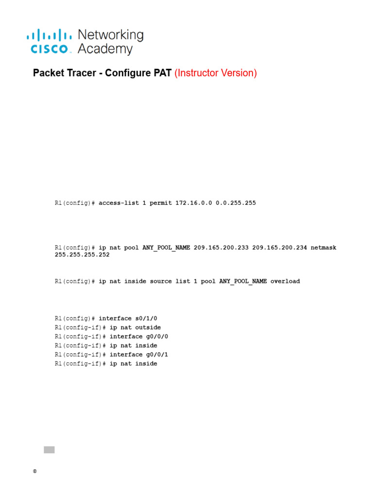Quinto A Espinosa Alejandro Laboratorio 6.6.7 Packet Tracer - Configure PAT - ILM | PDF ...