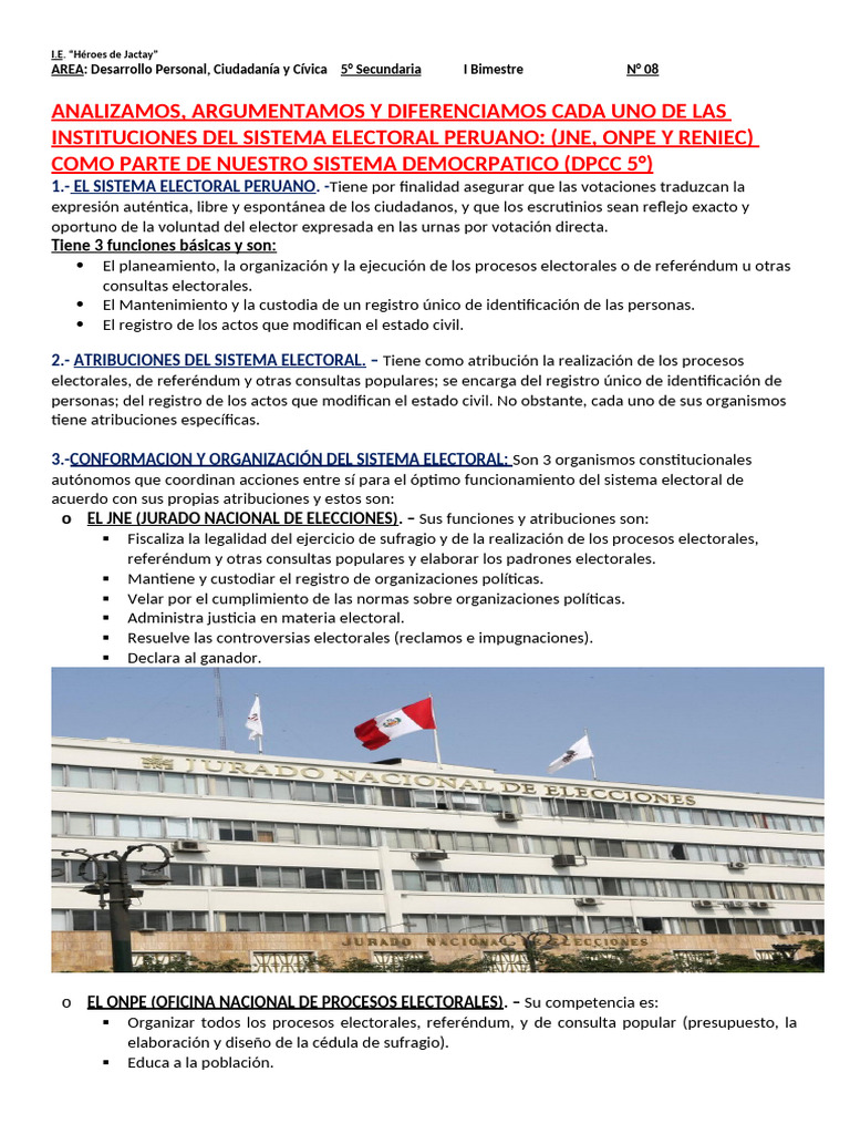 Ficha Activ. #8 DPCC 5° I Bim. 2024 | PDF | Elecciones | Gobierno