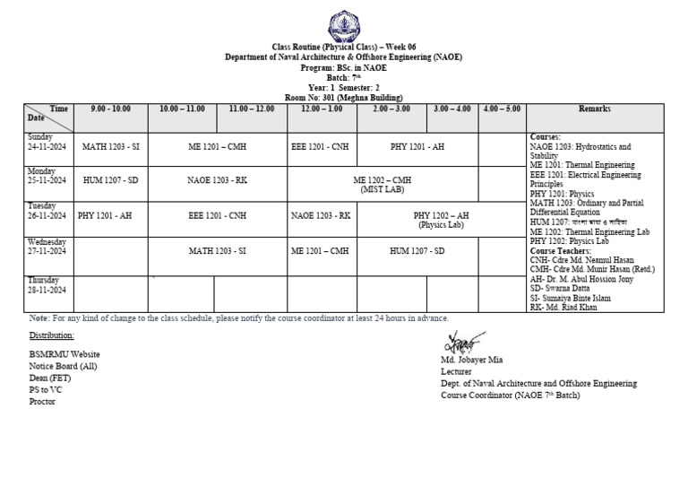 Class Routine (1 - 2) - WK06 - NAOE (7th Batch) | PDF