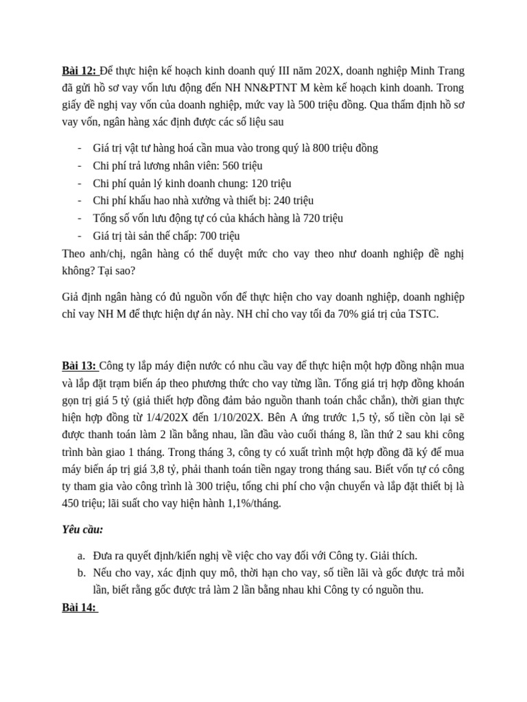 Bài tập bổ sung cho NHTM2 CLC | PDF