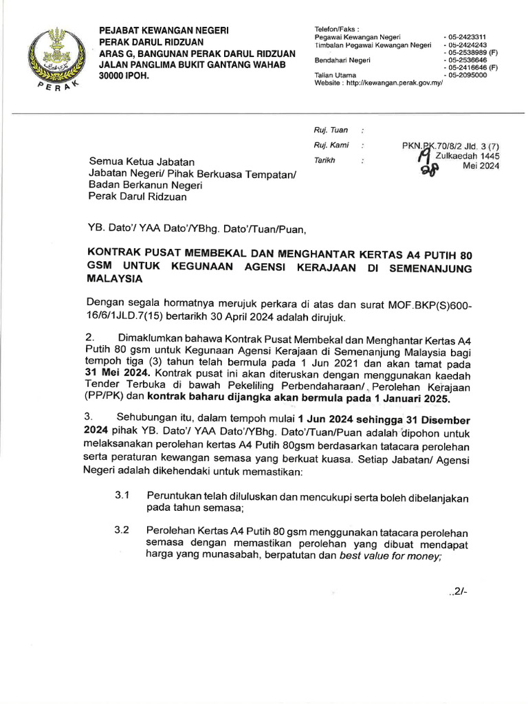 Surat Arahan Perolehan Kertas A4 Putih 80 GSM | PDF