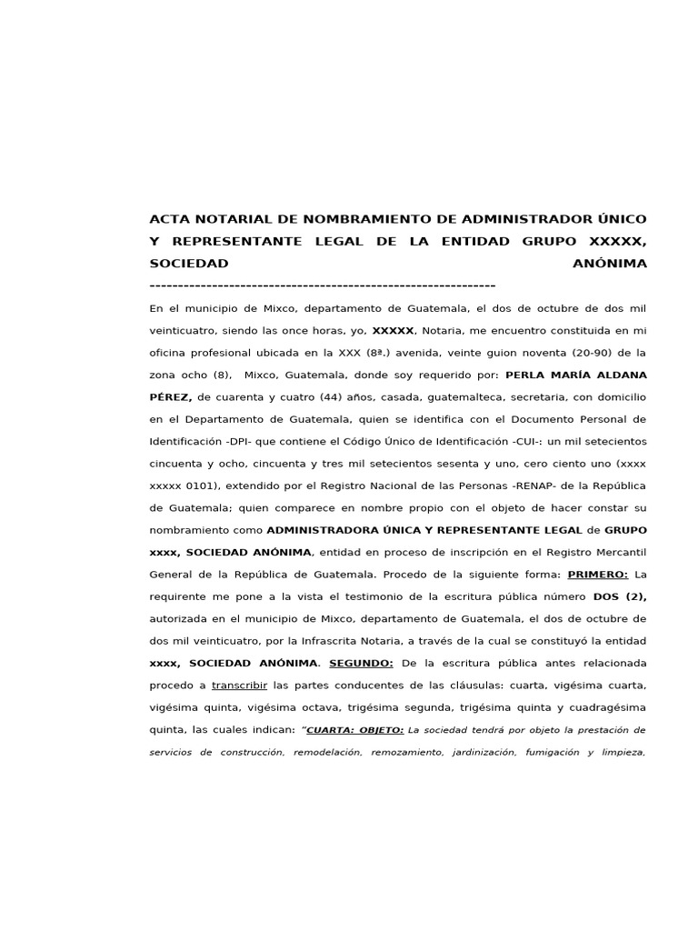 Nombramiento de Administrador Único en S.A. | PDF | Business