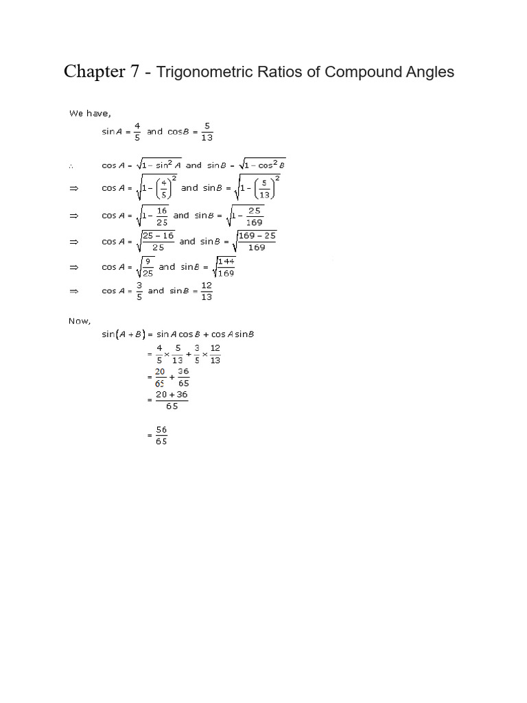 Chapter 7 - Trigonometric Ratios of Compound Angles | PDF | Teaching Methods & Materials