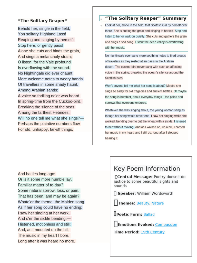 The Solitary Reaper | PDF