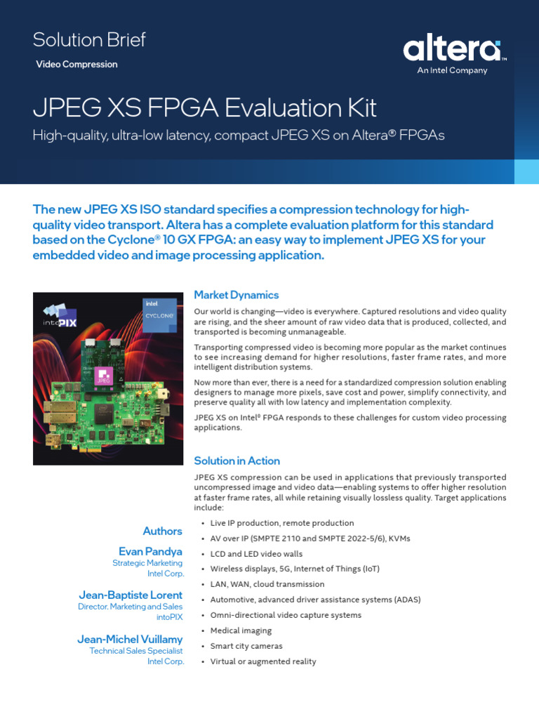 Jpeg Xs Fpga Evaluation Kit Solution Brief | PDF | Video | Field Programmable Gate Array