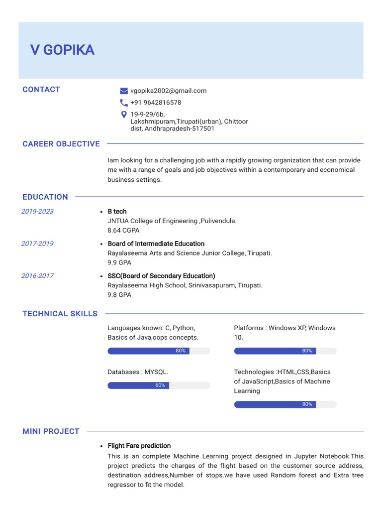 V Gopika Resume-1 | PDF | Machine Learning | Web Development